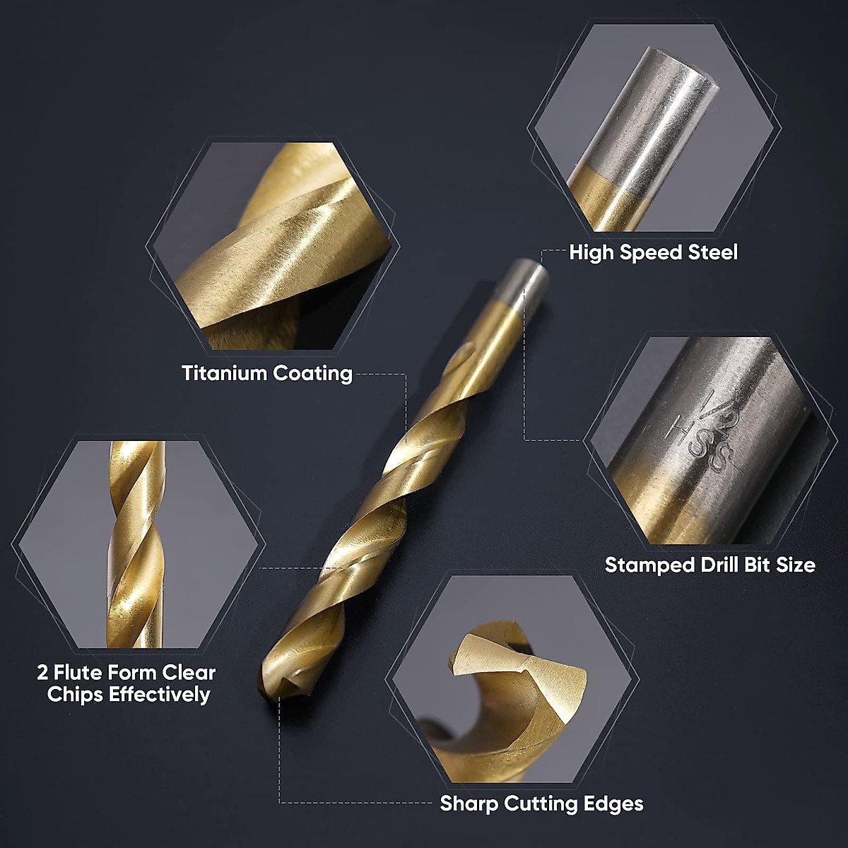 TICONN 230PCS Titanium Coated Drill Bit Set, 135 Degree Tip HSS Drill Bits Kit with Storage Case for Steel, Aluminum, Copper, Soft Alloy Steel, Wood, Plastic Size from 3/64" to 1/2"