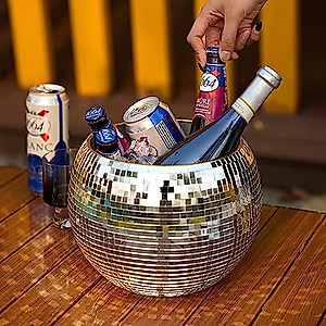 Wittolins Disco Ice Bucket for Cocktail Bar,Mirror Silver Disco Ball Decor,Retro Party Accessories,8 Inch Disco Ball Theme Party Decorations,Cooler for Wine Beer Champagne Ice Cold Drinks
