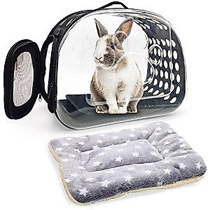 Tfwadmx Bunny Guinea Pig Carrier Bag with Mat, Portable Transparent Pet Travel Purse for Squirrel Ferret Hedgehog Chinchilla Hamster Rat Bird Reptile, Detachable Breathable Rabbit Supplies (Grey)