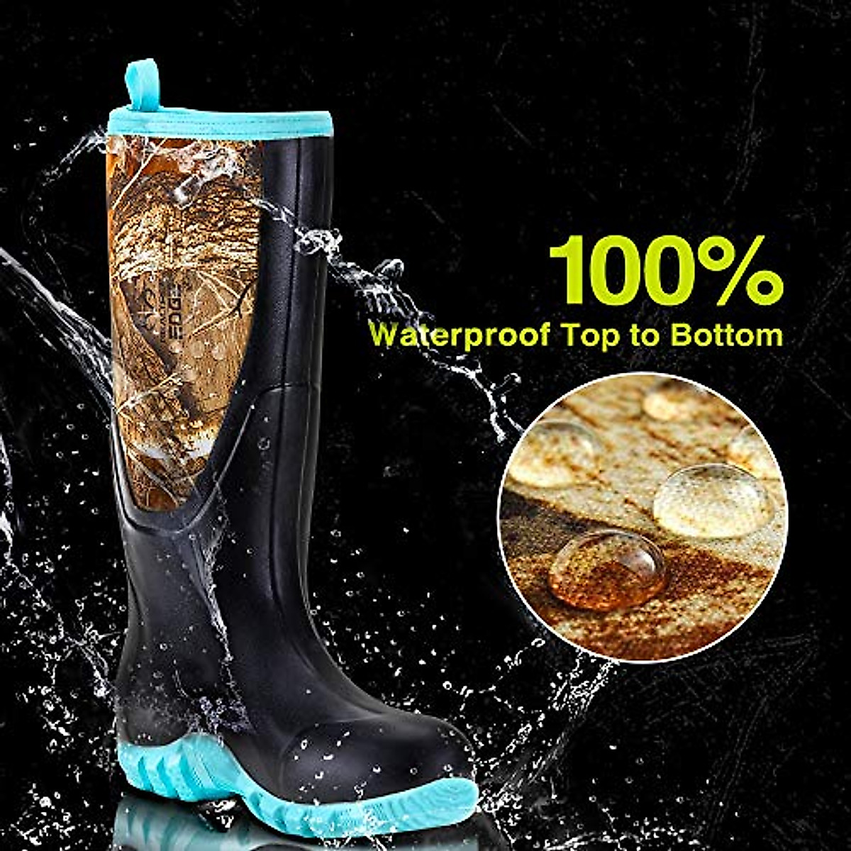 TIDEWE Rubber Boots for Women Multi-Season, Waterproof Rain Boots with Steel Shank, 6mm Neoprene Durable Rubber Outdoor Hunting Boots Size 7 (Green)