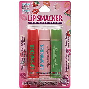Lip Smackers Flavored Lip Balm Trio Original & Best, Strawberry Watermelon, Cotton Candy, Clear Matte, For Kids, Women, Men,3 Count (Pack of 1)