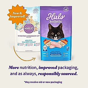 Halo Holistic Cat Food Dry, Wild-caught Whitefish Recipe for Sensitive Stomach Support, Complete Digestive Health, Dry Cat Food Bag, Sensitive Stomach Formula, 6-lb Bag