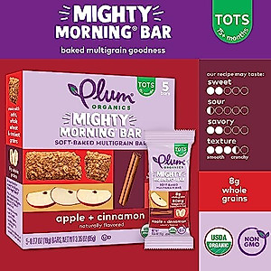 Plum Organics Snack Bars Mighty Morning Apple Cinnamon 5 Count 8 Pack Organic Snack for Kids, Toddlers, New Look, Packaging May Vary
