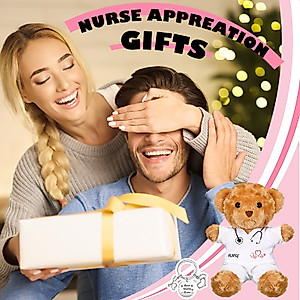 Hinly 2 Pcs Nurse Appreciation Gifts Nurse Bear Plush Toy Stuffed Animal Nurse Keychain Doctor Practitioner Graduation Gifts(White)