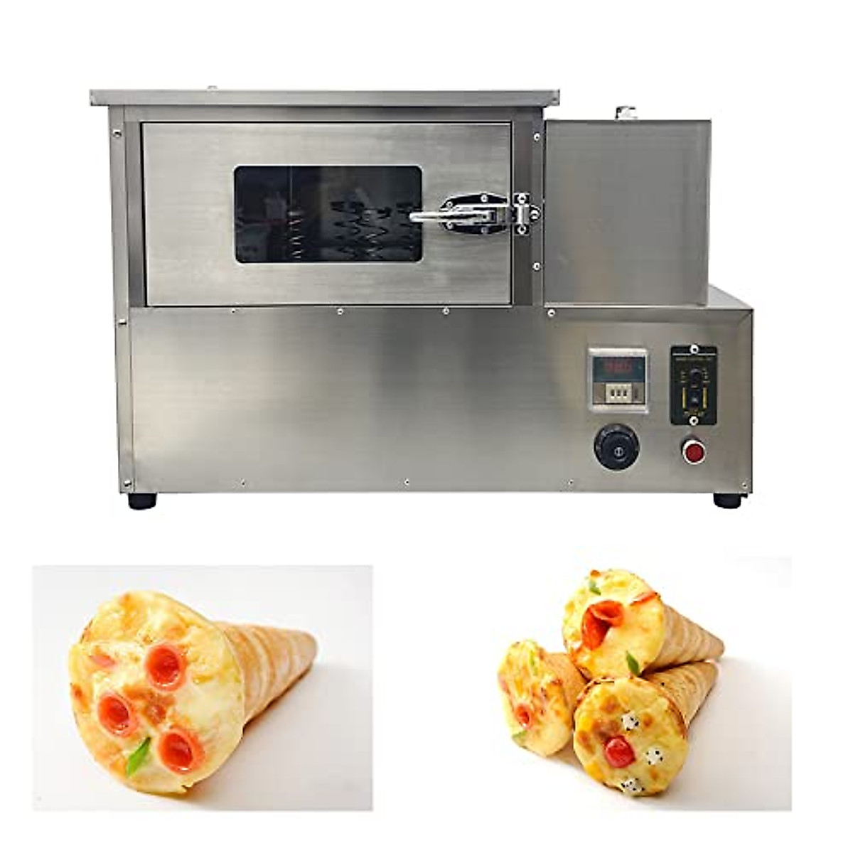 EQCOTWEA 1800W Commercial Electric Rotational Pizza Cone Oven with 12pcs Stainless Steel Cone Bases 110V Ajustable Temperature with Removable Tray for Use with Pizza Cone Forming Machine