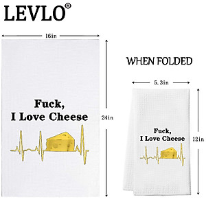 LEVLO Funny Cheese Kitchen Towel Cheese Lover Gift I Love Cheese Tea Towels Housewarming Gift Waffle Weave Kitchen Decor Dish Towels with Sayings (I Love Cheese)