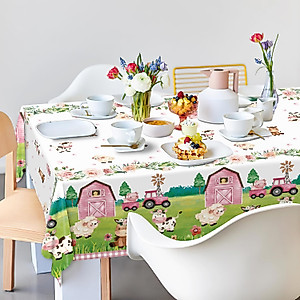 Oigco 3Pcs Farm Animal Birthday Party Tablecloth Disposable Farm House Barnyard Theme Party Supplies Covers for Girls' Birthday Decorations, 54 x 108 Inches