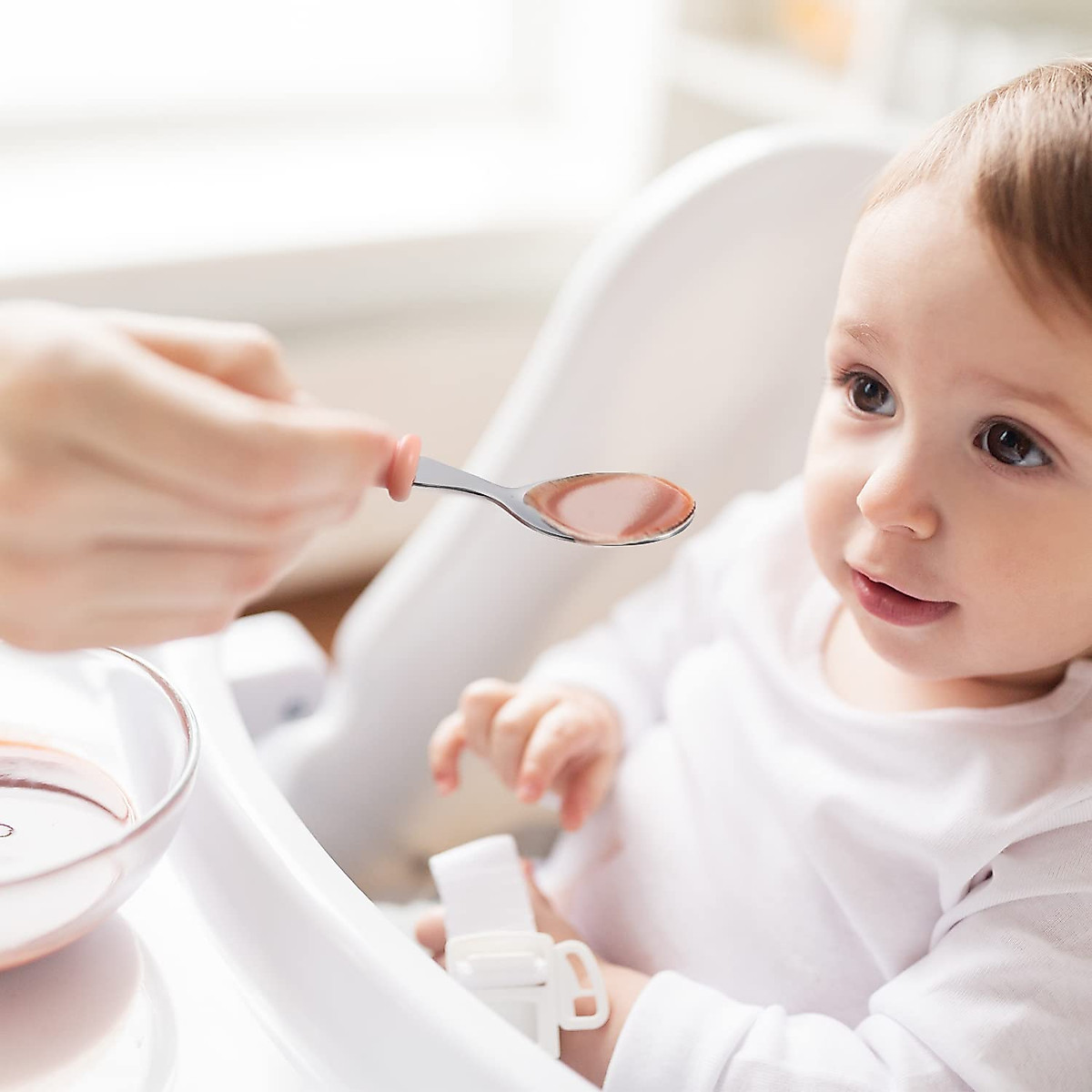 Pimoys 6 Pieces Toddler Utensils Stainless Steel Baby Forks and Spoons Set Kids Silverware Children's Flatware Metal Cutlery Set with Round Handle, 3 x Cute Forks,3 x Children Spoons