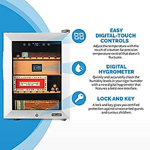 NewAir Electric Cigar Humidor Wineador | 250 Count | Stainless Steel Cooler with Opti-Temp Heating, Cooling Function 54-74F, and Spanish Cedar Shelves NCH250SS01