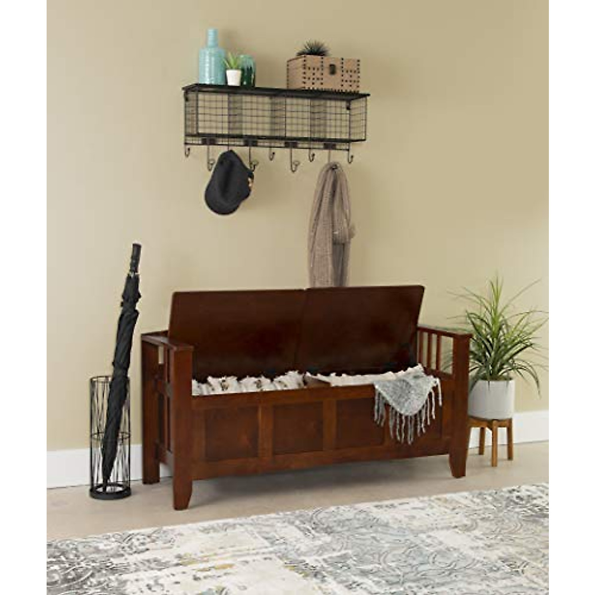 Linon Home Decor Storage Bench with Short Split Seat Storage, Walnut, 50 inchw x 17 inchd x 25.25 inchh.