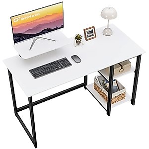 GreenForest Computer Desk with Monitor Stand and Reversible Storage Shelves,39 inch Small Home Office Writing Study Desk for Small Spaces,White