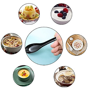 Honbay 60PCS Disposable Plastic Soup Spoon, White Translucent Dinner Spoon, Asian Soup Spoons for Egg Custard, Pudding, Oatmeal, Stews, Ramen, Pho, etc (Black)