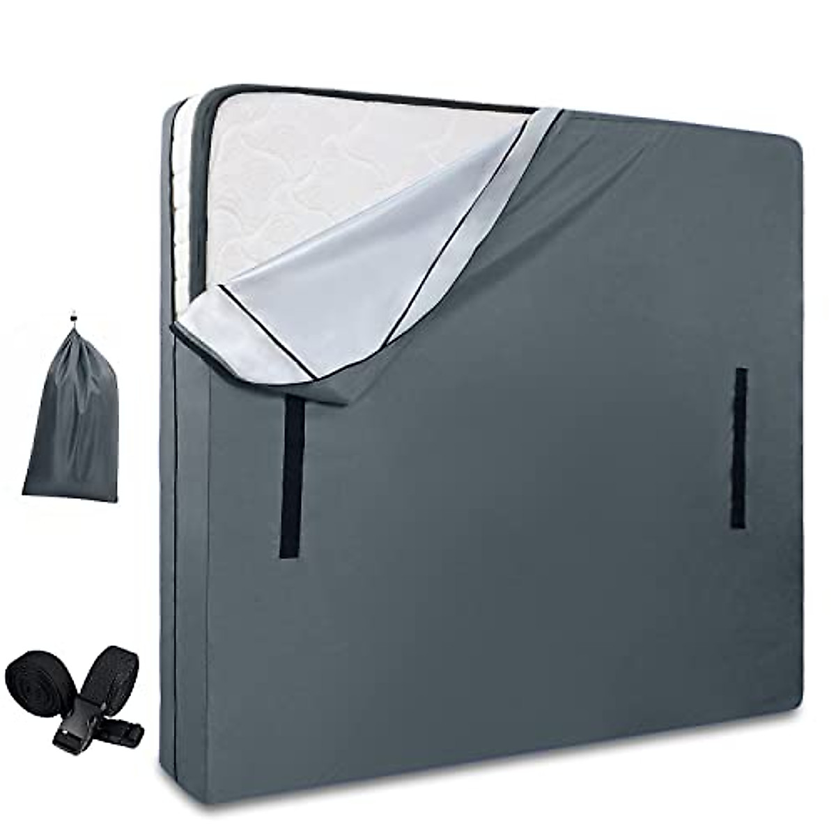 PAMYO King Mattress Bag for Storage Moving Protector, Waterproof Reusable Mattress Cover with Heavy Duty 8 Handles Water Resistant Zipper Closure and 2 Adjustable Straps, Gray