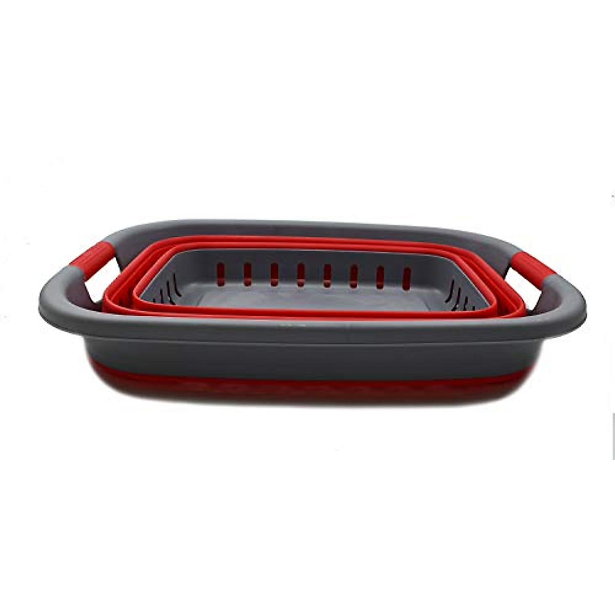 SAMMART 37L (9.77 gallon) Collapsible Plastic Laundry Basket - Foldable Pop Up Storage Container/Organizer - Space Saving Hamper/Basket (1, Grey/Red)