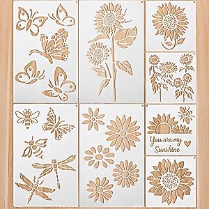 8 Pieces Sunflower Butterflies Painting Stencils for Painting on Wood Flower Butterfly Stencil Kit for Painting on Wall Canvas You are My Sunshine Reusable Plastic Template for Door Home Decoration