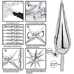 NOVWANG 75 Pcs Explosion Star Foil Balloons 12 Point Silver Starburst Cone Mylar Balloons for Party Supplies Christmas Birthday Wedding Baby Shower Photo Booth (Silver)