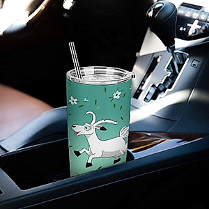 20 Oz Tumbler With Straw Leak Proof Thermos Cup, Goat Frolic Stainless Steel Insulated Travel Coffee Mug Fit for Car Cup Holder