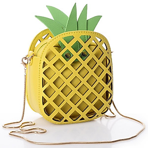 QZUnique Fruit Shape Handbag PU Crossbody Metal Chain Shoulder Bag Adjustable Strap Clutch Jelly Purse Pineapple
