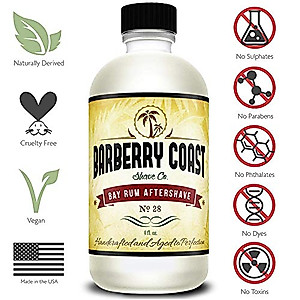 Bay Rum Aftershave Splash for Men - Crafted with Authentic Bay Oils from Dominica Republic in the Virgin Islands - Natural and Pure Ingredients - 4oz. - from Barberry Coast Shave Co.