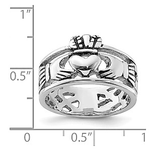 Solid 925 Sterling Silver and Vintage Antiqued Irish Claddagh Celtic Ring Band Size 7