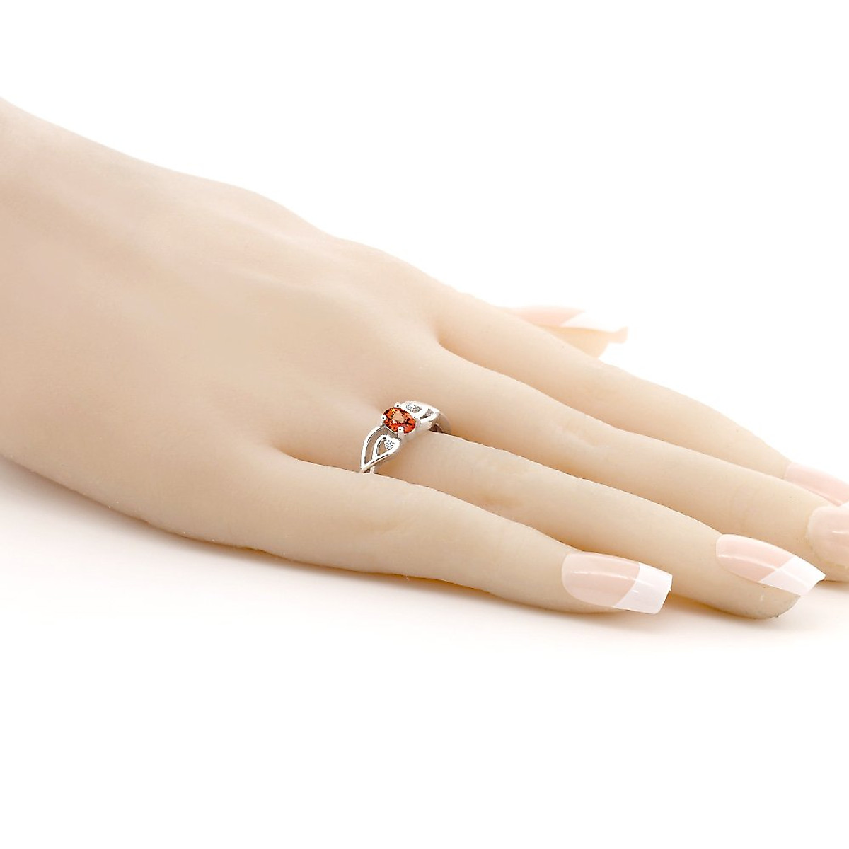 Gem Stone King 925 Sterling Silver Orange Sapphire and White Lab Grown Diamond Engagement Ring For Women (0.56 Cttw, Available In Size 5,6,7,8,9)