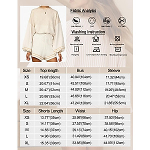 VDWIP Women's Casual Striped 2 Piece Knitted Outfits Crewneck Wide Leg Pullover Knit Shorts Sweater Set (White-M)