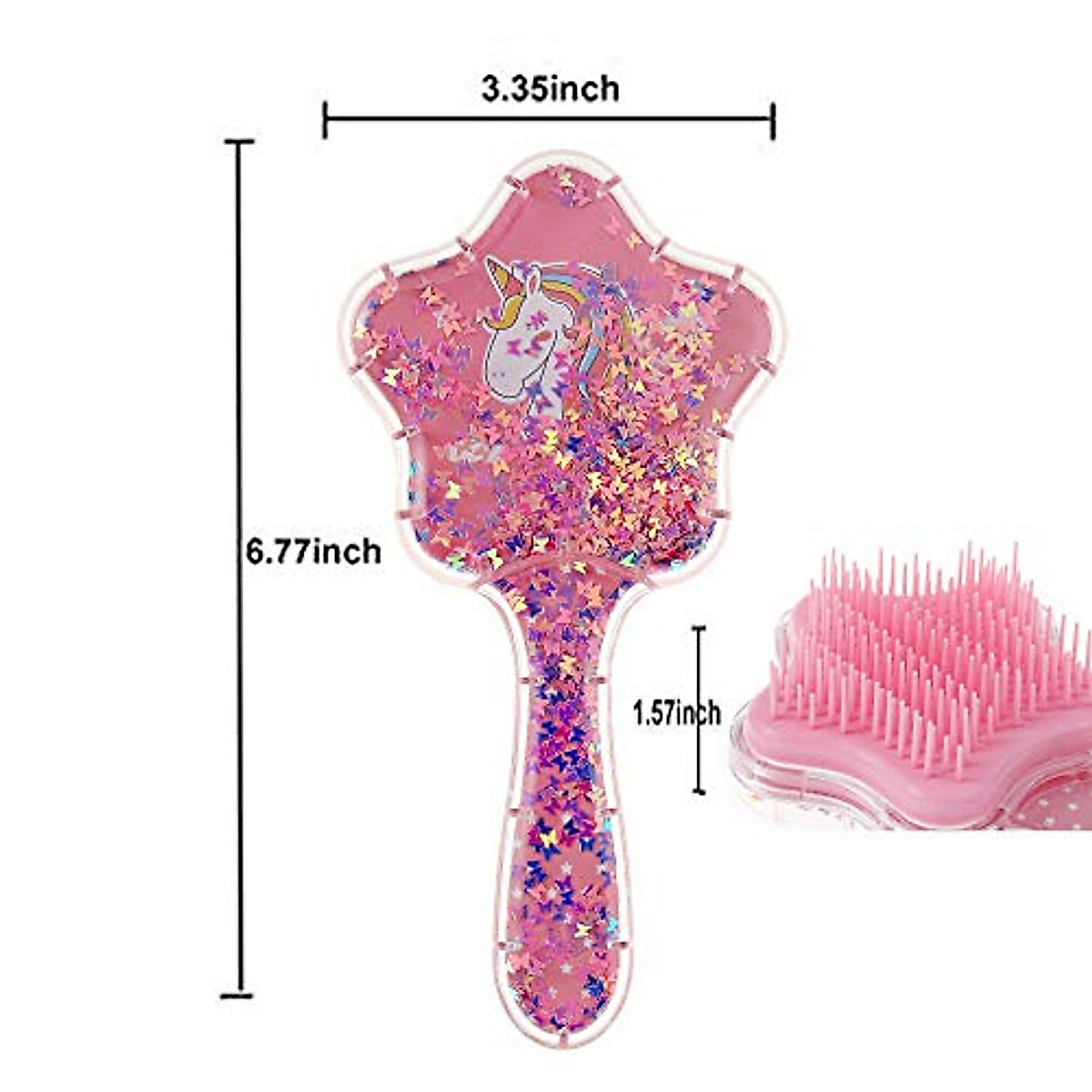 Zou.Rena Little Girls Hair Brush Easily Brushed Through Tangles-No Liquid,Glitter Confetti Unicorn Gifts Play for Kids Age 3-8(pink)