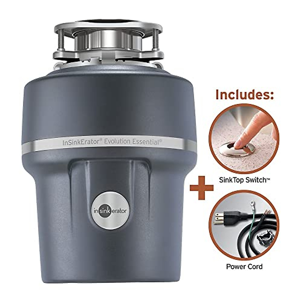 InSinkErator Garbage Disposal with Power Cord & Air Switch, Evolution Essential XTR, Quiet Series, 3/4 HP Continuous Feed, Gray