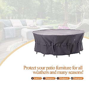 WJ-X3 Large Ripstop Patio Furniture Cover, 110" D x 31" H, Waterproof, UV Resistant, Anti-Fading Outdoor Cover for Round Dining Table and Chairs Set, Grey