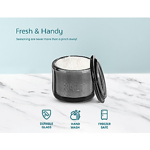 Kook Glass Salt Cellar, with Glass Lid, Embossed Pressed Glass, Clear Storage Container, for Coffee, Sugar, Spices and Candies, Dishwasher Safe, 10 oz