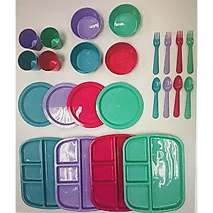 24 pc Kids Dinner Set by Mainstays, BPA free, Microwave/dishwasher safe, toddler snack/meals, mixed colors