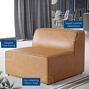 Modway Mingle Vegan Leather Sectional Sofa Armless Chair in Tan