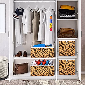 Emelivor Tiger Stripes Cube Storage Bin Foldable Storage Cubes Waterproof Toy Basket for Cube Organizer Bins for Nursery Kids Closet Shelf Playroom Office Book - 11.02x11.02x11.02 IN