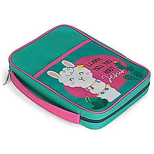 Llama Tell You About Jesus Pink Medium Canvas Bible Cover with Handle