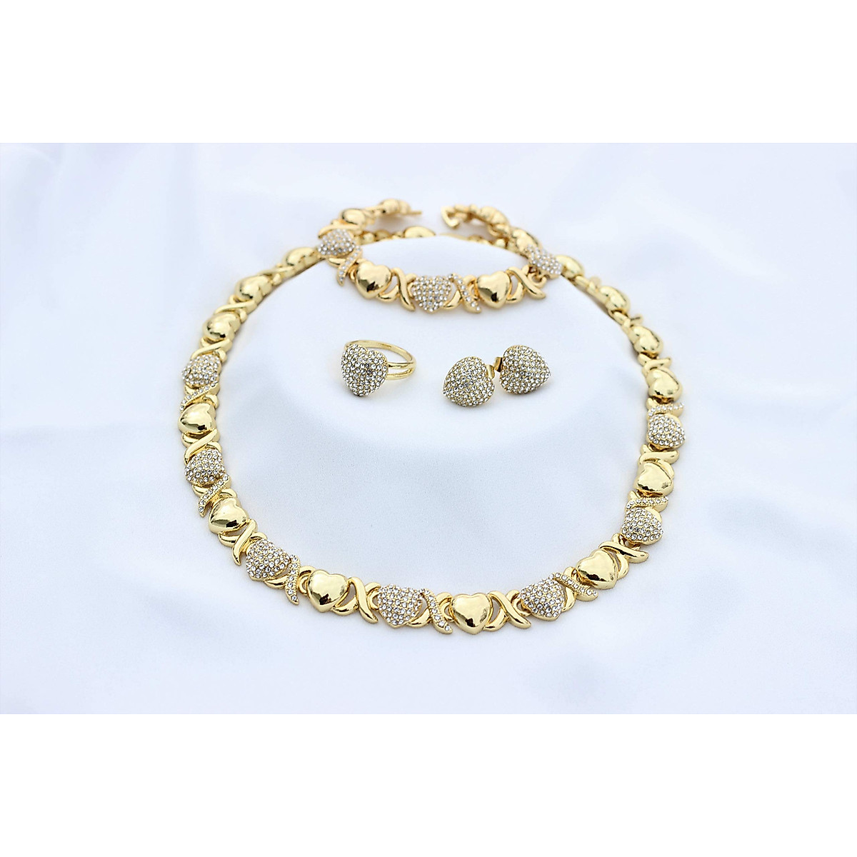 Hugs And Kisses Necklace Set - Necklace Set - Gold Plated Necklace Set - Gold Plated Earrings Ring Bracelet Necklace