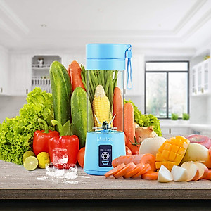 Portable 6 Blades in 3D Juicer Cup,Updated Version Rechargeable Juice Blender Magnetic Secure Switch Electric Fruit Mixer for Superb Mixing 380ml (blue)