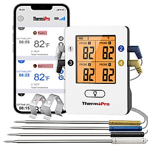 ThermoPro TP25 500ft Wireless Bluetooth Meat Thermometer with 4 Temperature Probes Smart Digital Cooking BBQ Thermometer for Grilling Oven Food Smoker Thermometer, Rechargeable