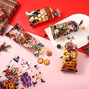 BBPOOL Halloween Treat Bags, 160pcs Halloween Cellophane Bags with Twist Ties Clear Plastic Trick or Treating Bags Halloween Goodie bags for Candy Cookies Snacks Gift Wrapping