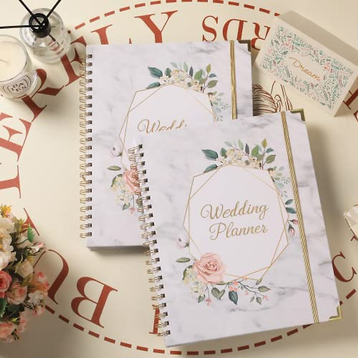 Wedding Planner - Wedding Planner Book and Organizer for the Bride with 5 Tabbed Sections, 9" x 11.9", Hardcover with Metal Corner + 5 Inner Pockets + Sticker + Elastic Closure Band - Wedding Marble