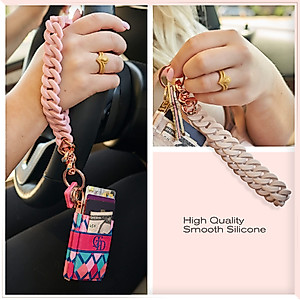 QTED Silicone Wristlet Keychain Bracelet - Key Wristlet Lanyard for Women & Men - Patented Design - Beige/R.Gold