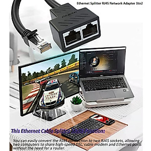 RJ45 Network Ethernet Splitter 1 2 Cable Adapter Male to 2 Female, Suitable Super Cat5-7, Cmpatible with ADSL, Hubs, TVs, Set-top Boxes, Routers, Wireless Devices, Computers