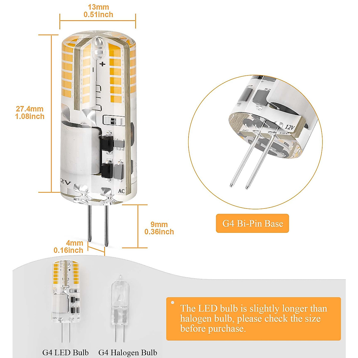 DiCUNO G4 3W Bi-pin LED Bulb, 30W T3 Halogen Bulb Equivalent, AC/DC 12V Warm White 3000K, Non-dimmable LED Light Bulb for Home Landscape of 10 Pcs