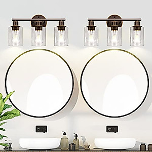 3-Light Bathroom Light Fixtures, Oil Rubbed Bronze Bathroom Wall Lights, Modern Bathroom Vanity Light with Clear Glass Shade, Bathroom Wall Lamp for Mirror Kitchen Bedroom Living Room Hallway Cabinet