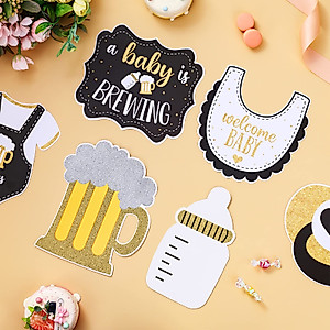 JOYMEMO 24 Pieces A Baby is Brewing Centerpiece Sticks Black Gold - Bottle and Beer Baby Shower Decorations, A Baby is Brewing Baby Shower Supplies for Pregnancy Diaper Huggies and Chuggies Party