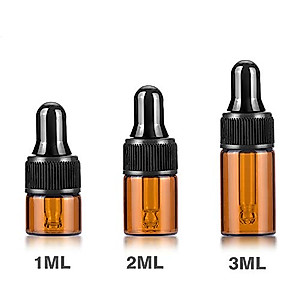 USRommaner 50 Pack,1ml Amber Glass Dropper Vial for Essential Oils,Empty Glass Eye Dropper Bottle With Black Screw Cap,Glass Liquid Pipette Travel Test Sample Perfume Vial-Transfer Pipette Included