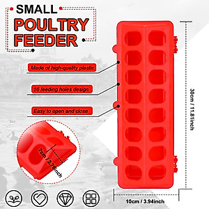 4 Plastic Flip Top Bird Small Poultry Feeder for Pigeon Chicken Feeder Small Poultry Feeder Drinker Duckling Quail Feeder No Mess No Waste Multihole Birds Feeding Dish Dispenser (Red)