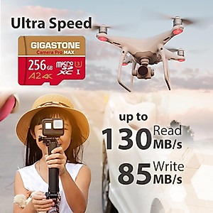 [5-Yrs Free Data Recovery] GIGASTONE 256GB Micro SD Card, 4K Camera Pro MAX, A2 V30 MicroSDXC Memory Card for Smartphone, Gopro, Action Cams, 4K UHD Video, Up to 130/85 MB/s, UHS-I U3 C10 with Adapter