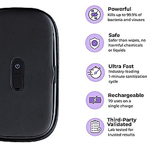 Homedics UV Clean Portable Sanitizer – Rechargeable UV Light Sanitizer and Sterilizer Box - Kills 99.9% of Airborne Contaminates, Fits Masks, Makeup Brushes, Glasses, Cell Phones, Keys, Black