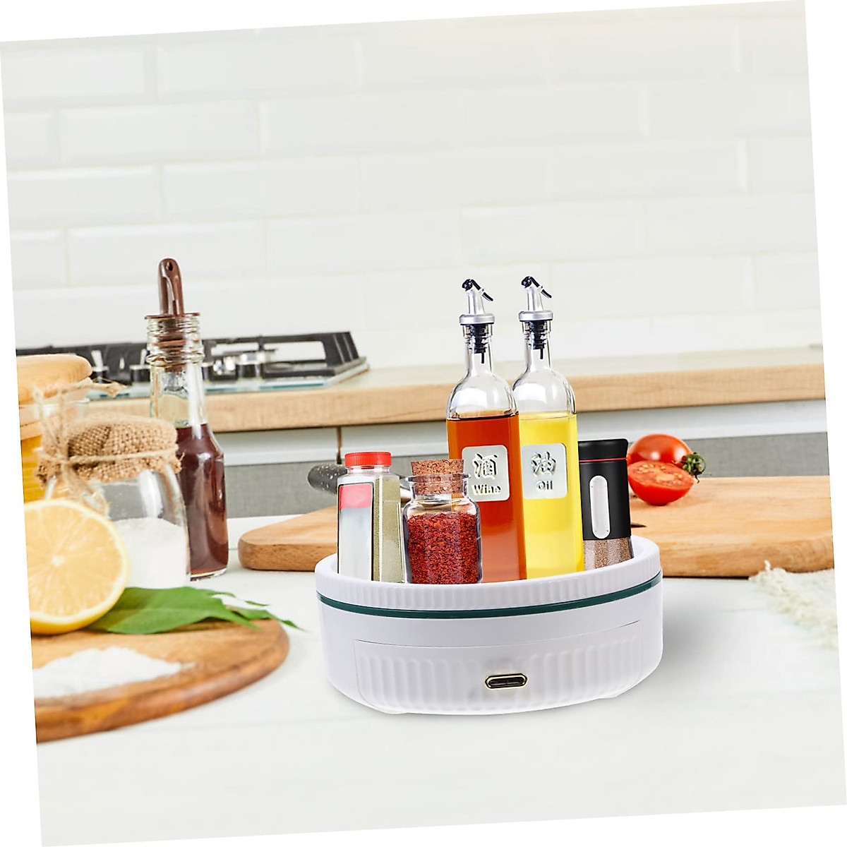 Zerodeko Rotating Spice Rack Kitchen Holder Makeup Holder Round Rotating Organizer Tray Cabinet Organizer Plastic Serving Tray Kitchen Seasoning Holder White pp to Rotate Desktop Food