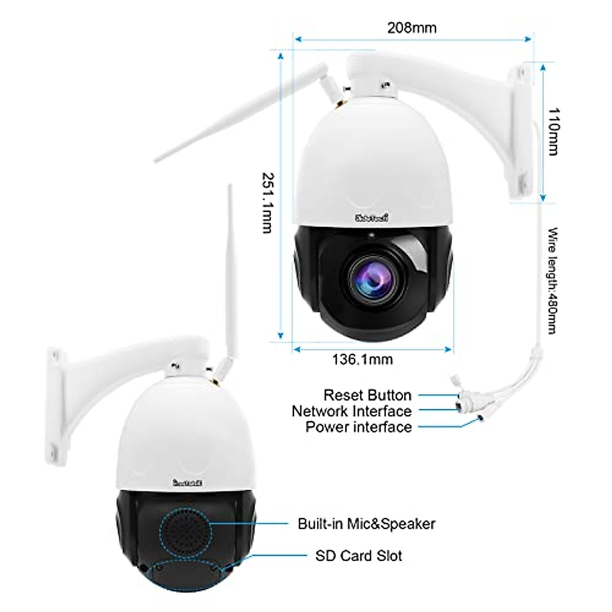 JideTech 5MP PTZ Camera Outdoor, 20X Optical Zoom Smart WiFi IP Camera with 360° Rotate,1000ft View Distance,SDM Array IR Night Vision,Auto-Tracking Detection Alarm,2-Way Audio,IP66 Waterproof